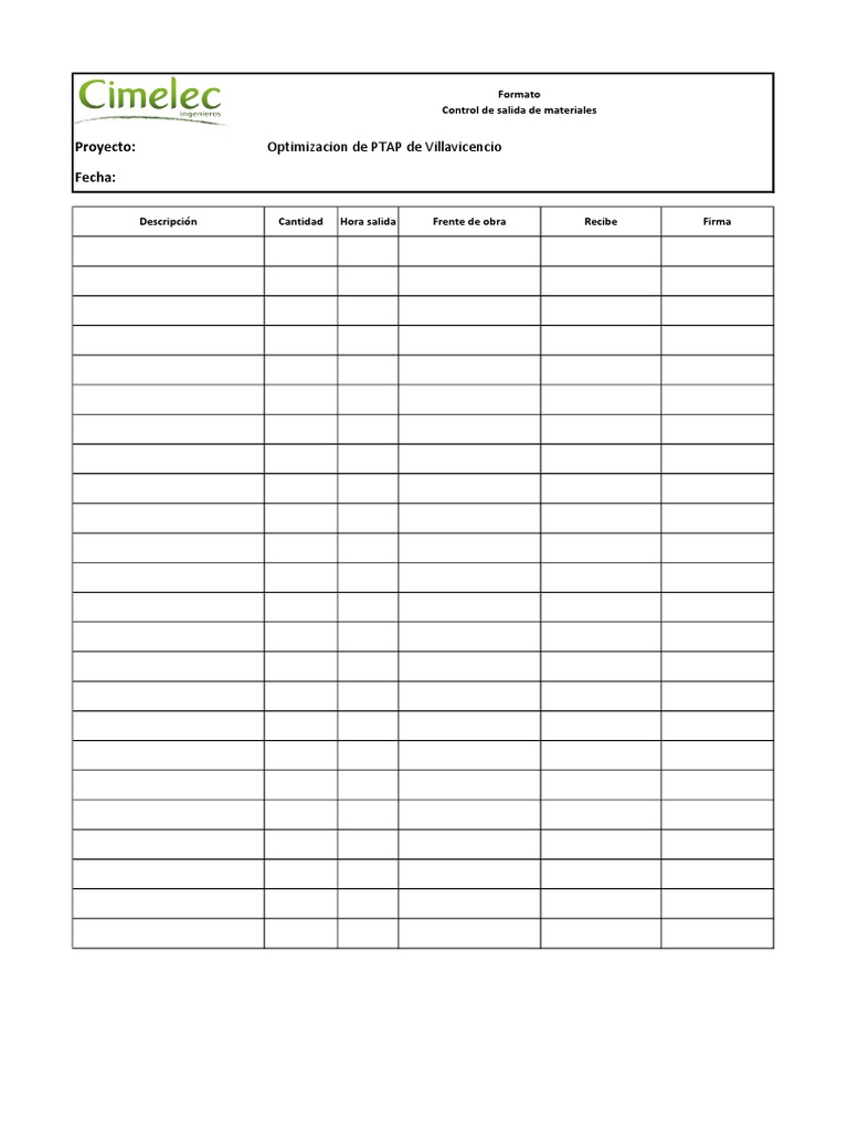 Formato Control de Salida Materiales | PDF