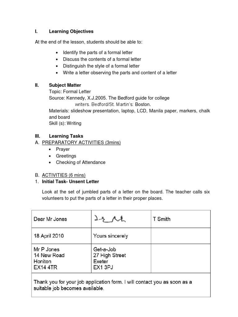 LESSON PLAN (Formal Letter) | Download Free PDF | Paragraph | Lesson Plan