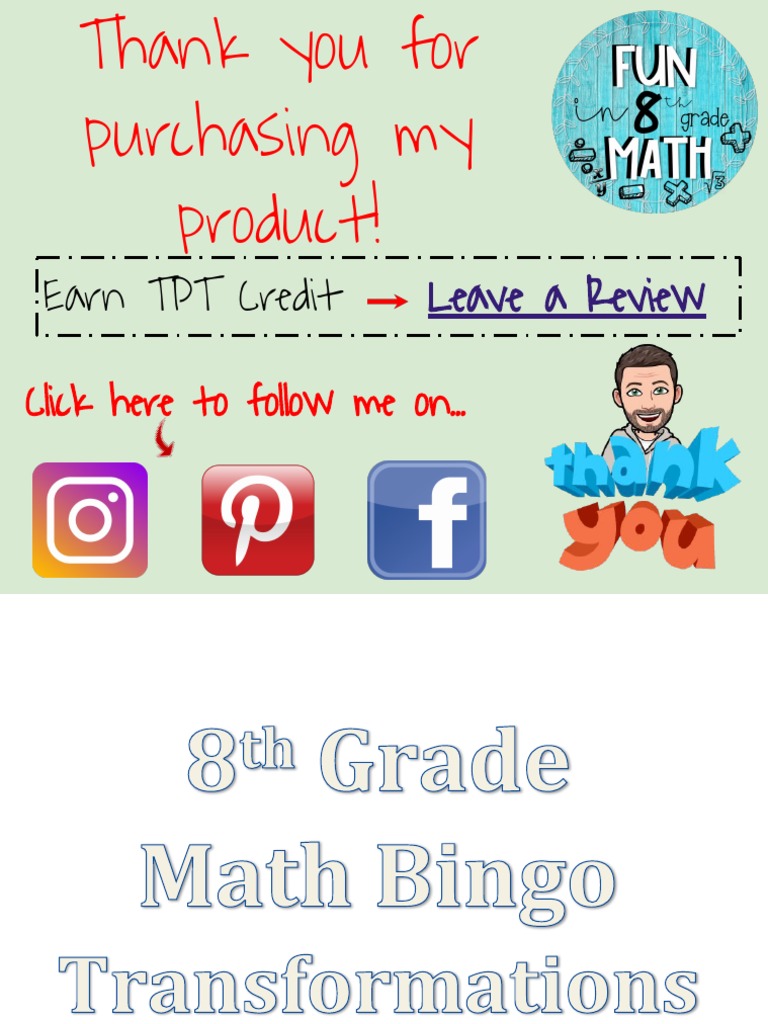 8th Grade Math Transformations Bingo | PDF | Shape | Cartesian ...