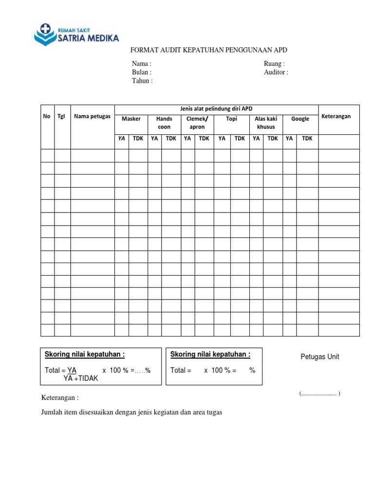 Format Audit Kepatuhan Penggunaan Apd | PDF