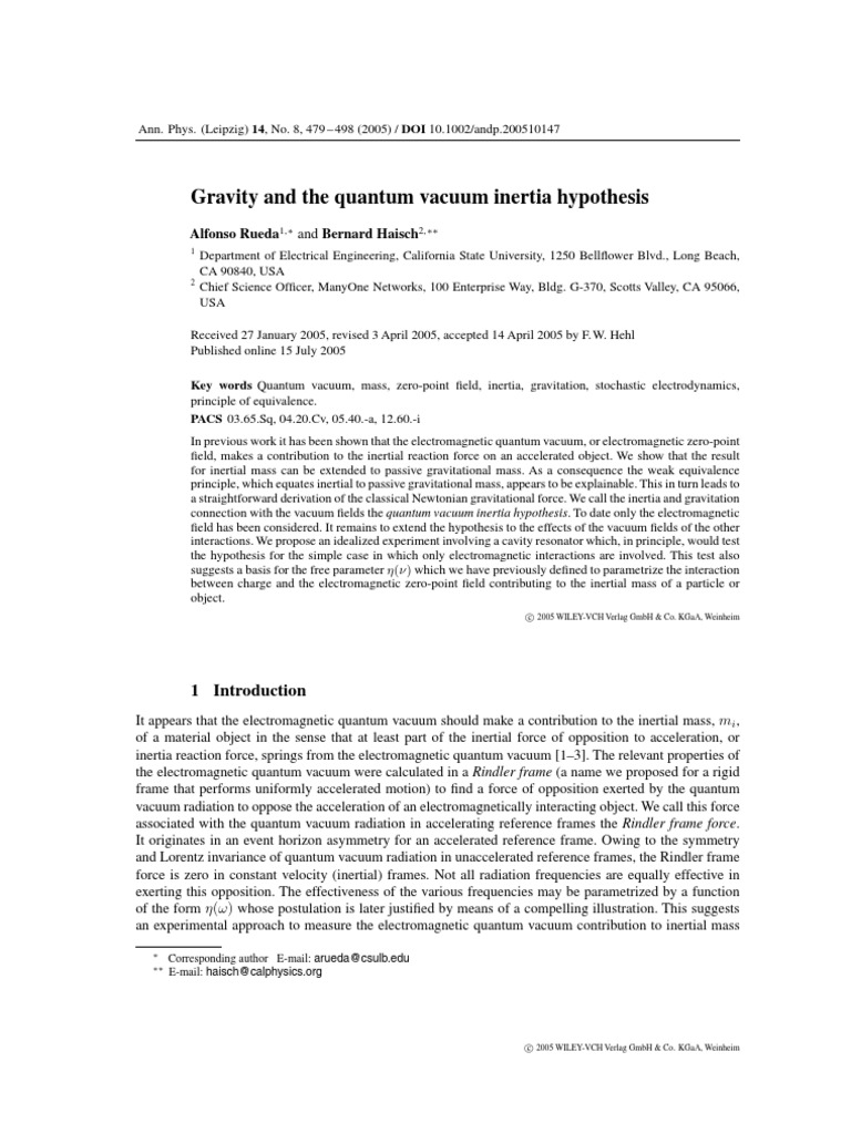 Quantum Vacuum and Inertia Theory | PDF | Force | Electromagnetic Radiation