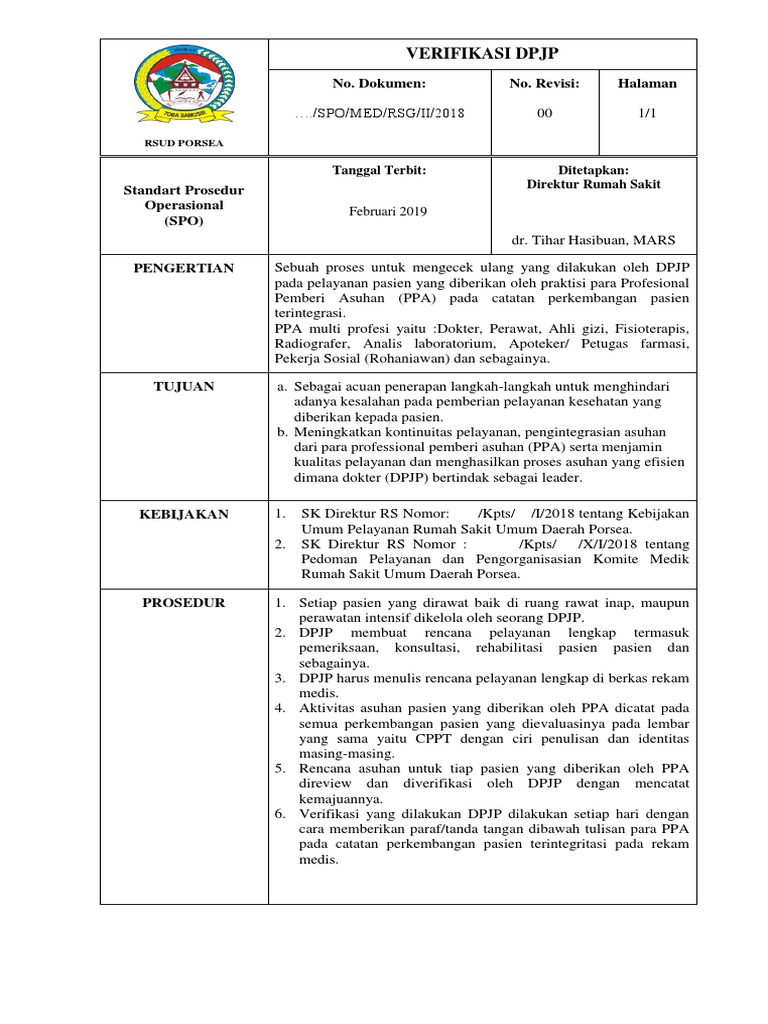 Spo Verifikasi DPJP | PDF | Sains & Matematika