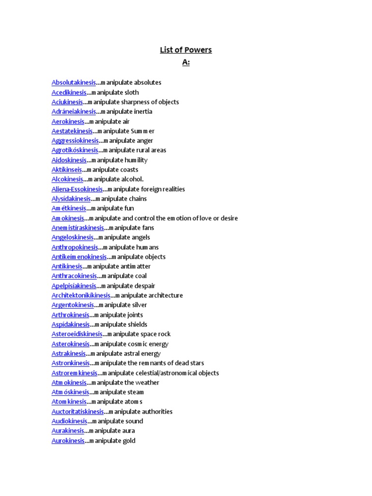 List of Kinectic Abilities | PDF | Plasma (Physics) | Earth