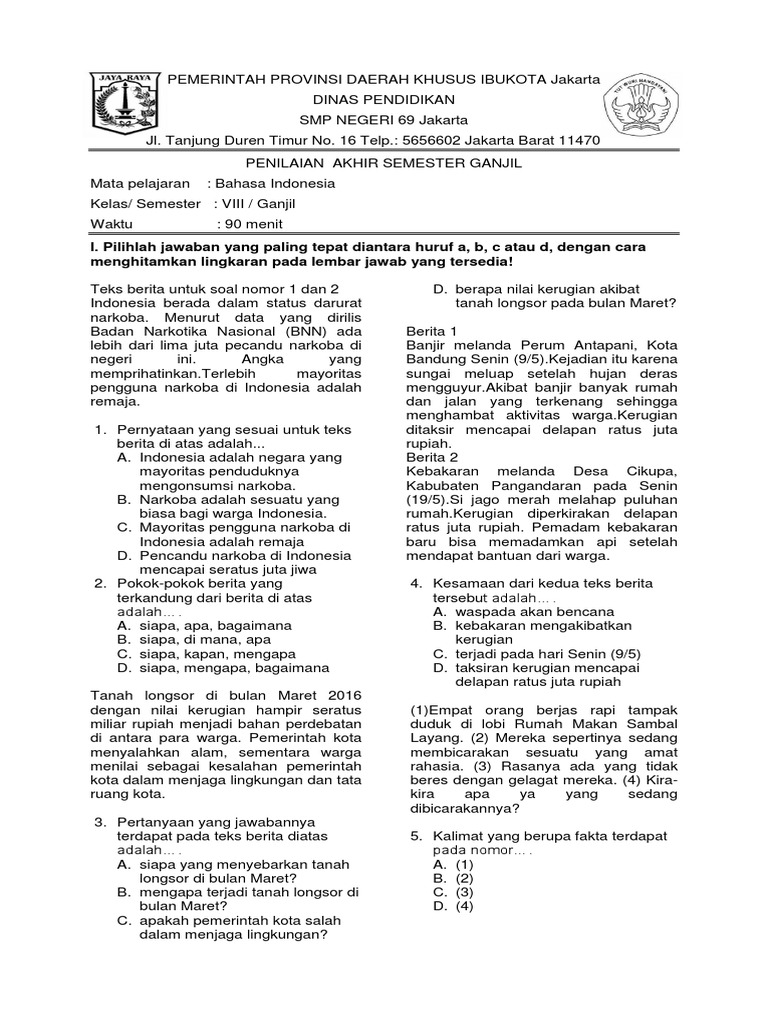 Soal Pts Bindo Kelas 8 Ganjil | PDF