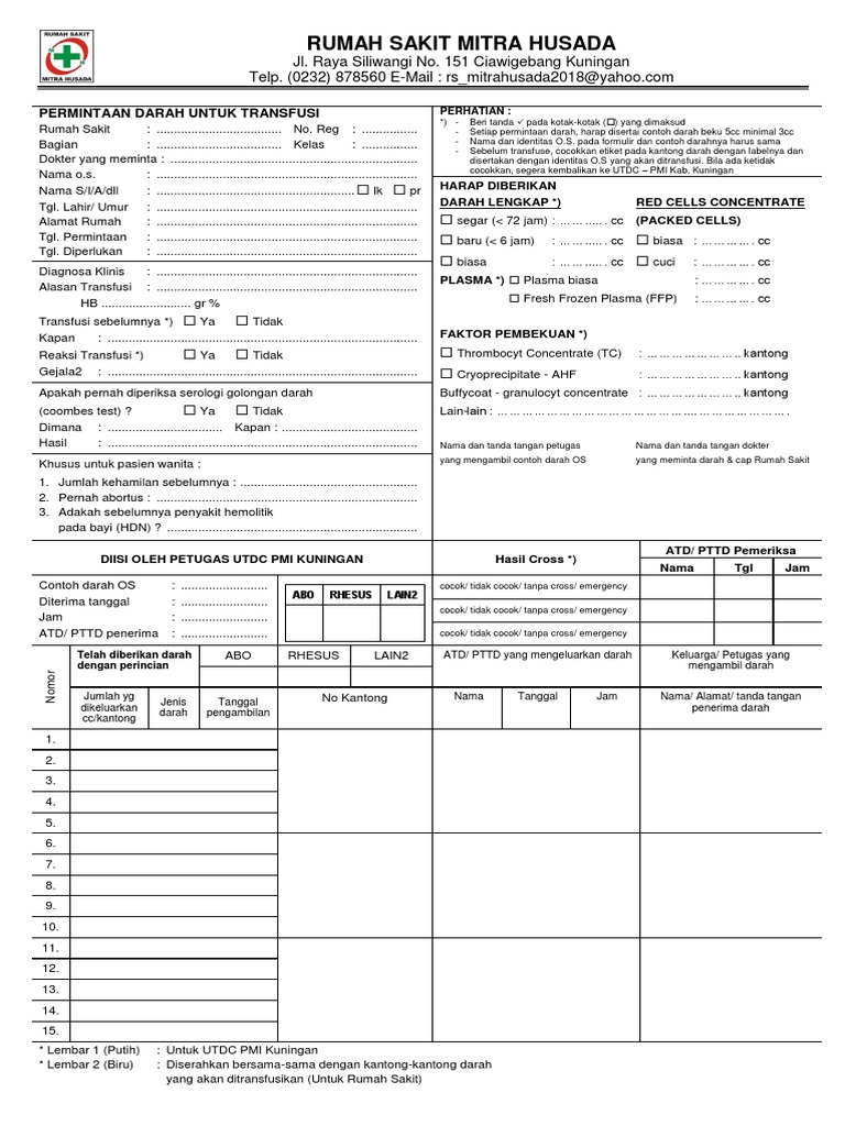 Form Permintaan Darah Pmi | PDF