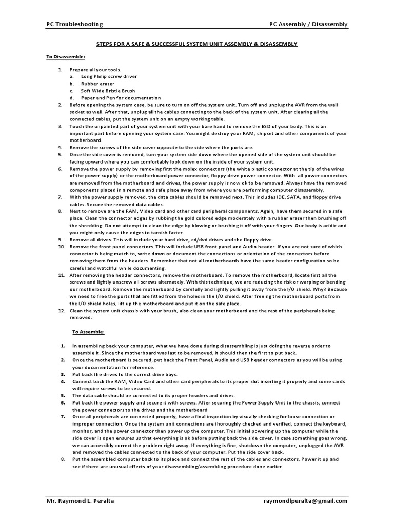 Steps in Assembling Disassembling PC | PDF | Electrical Connector ...