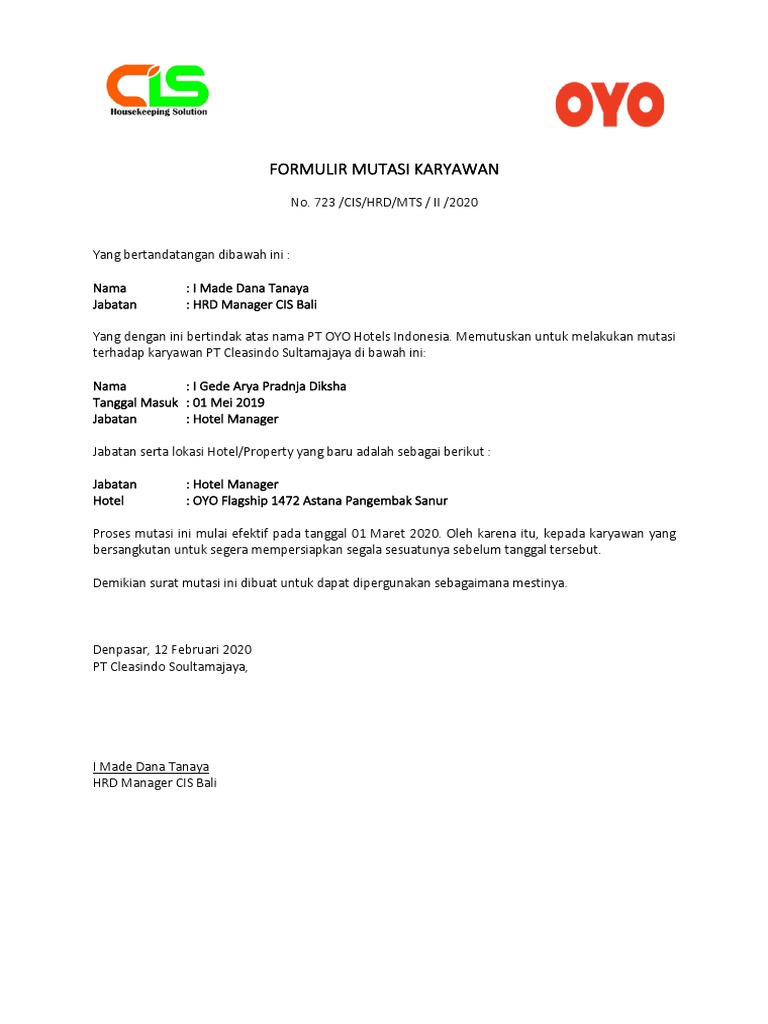 Form Mutasi HM 2020 | PDF