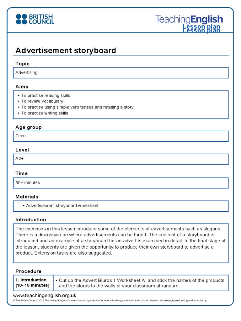Advertisement Storyboard Lesson Plan | PDF | Advertising | Lesson Plan