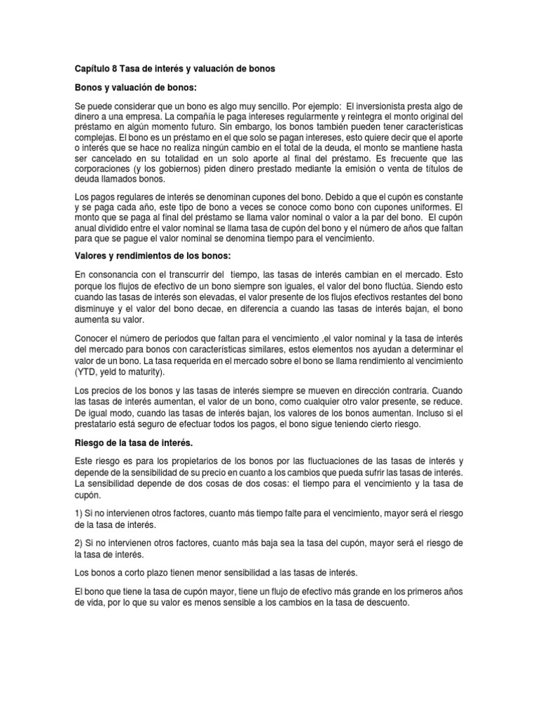 Capítulo 8 Tasa de Interés y Valuación de Bonos Ross | PDF | Tasas de interés | Interés