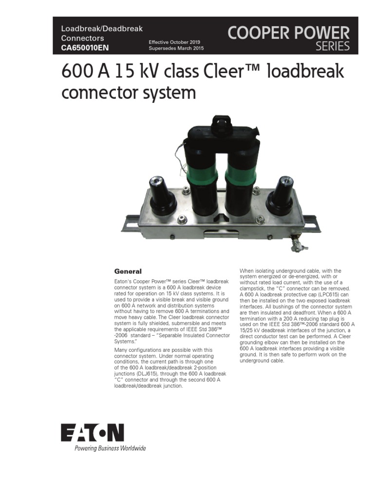 600a 15kv Class Cleer Loadbreak Connector System Catalog Ca650010en ...