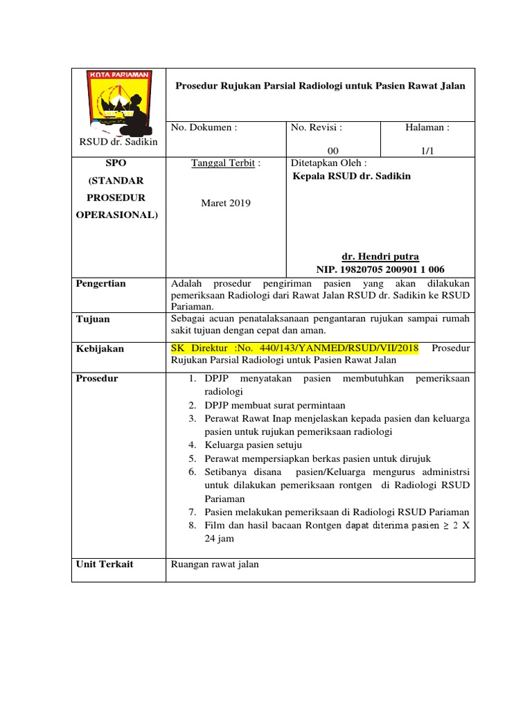 SOP RUJUKAN PARSIAL RADIOLOGI Pasien Jalan | PDF