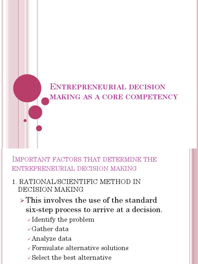 Core Competencies in Entrepreneurial Decisions | PDF | Bias | Decision ...