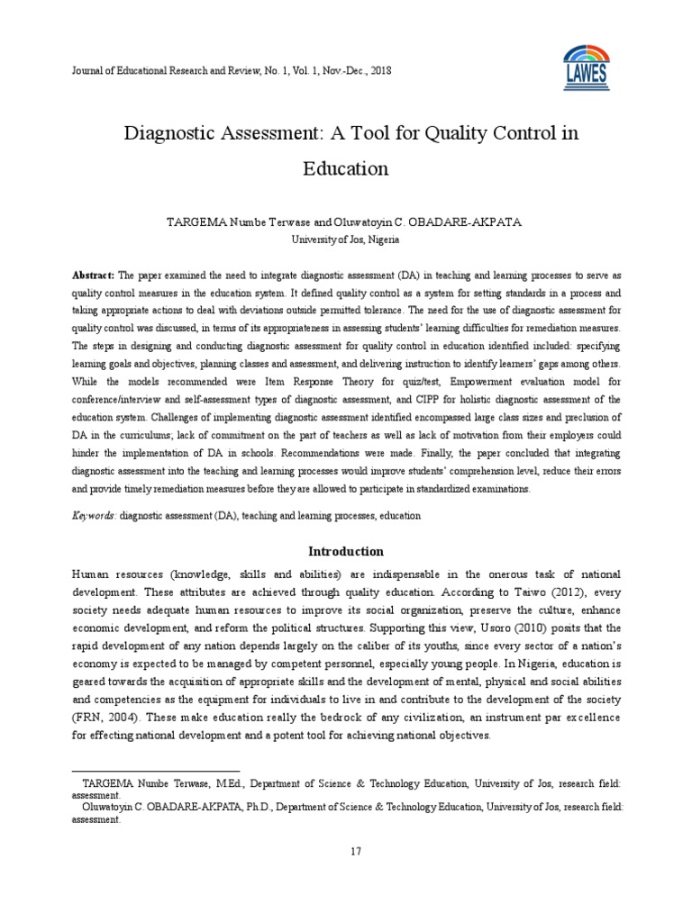Diagnostic Assessment Tool Doe Quality Control in Education | PDF ...