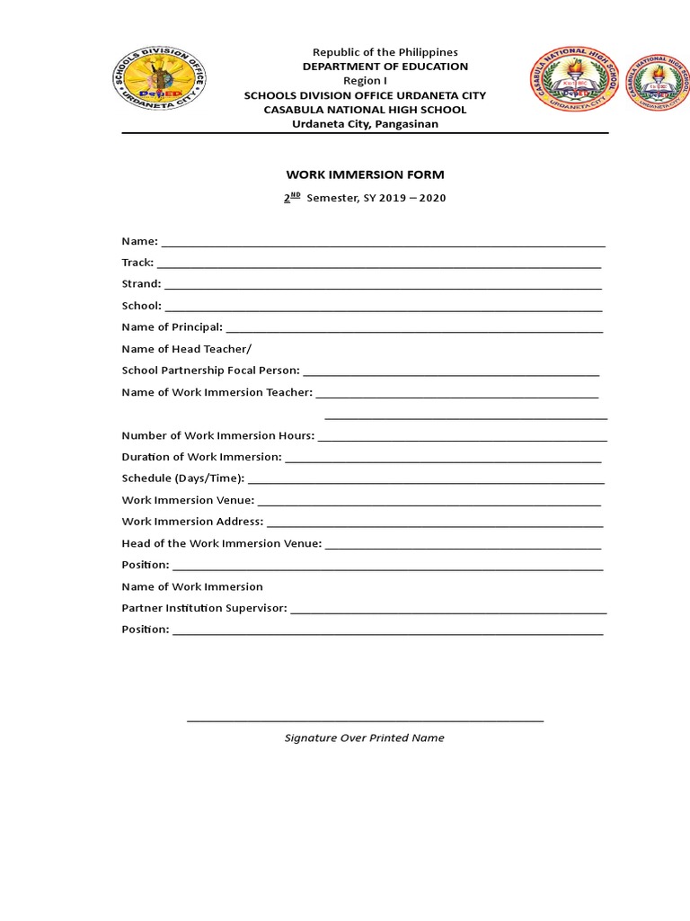 Work Immersion Forms | PDF | Mentorship | Behavioural Sciences