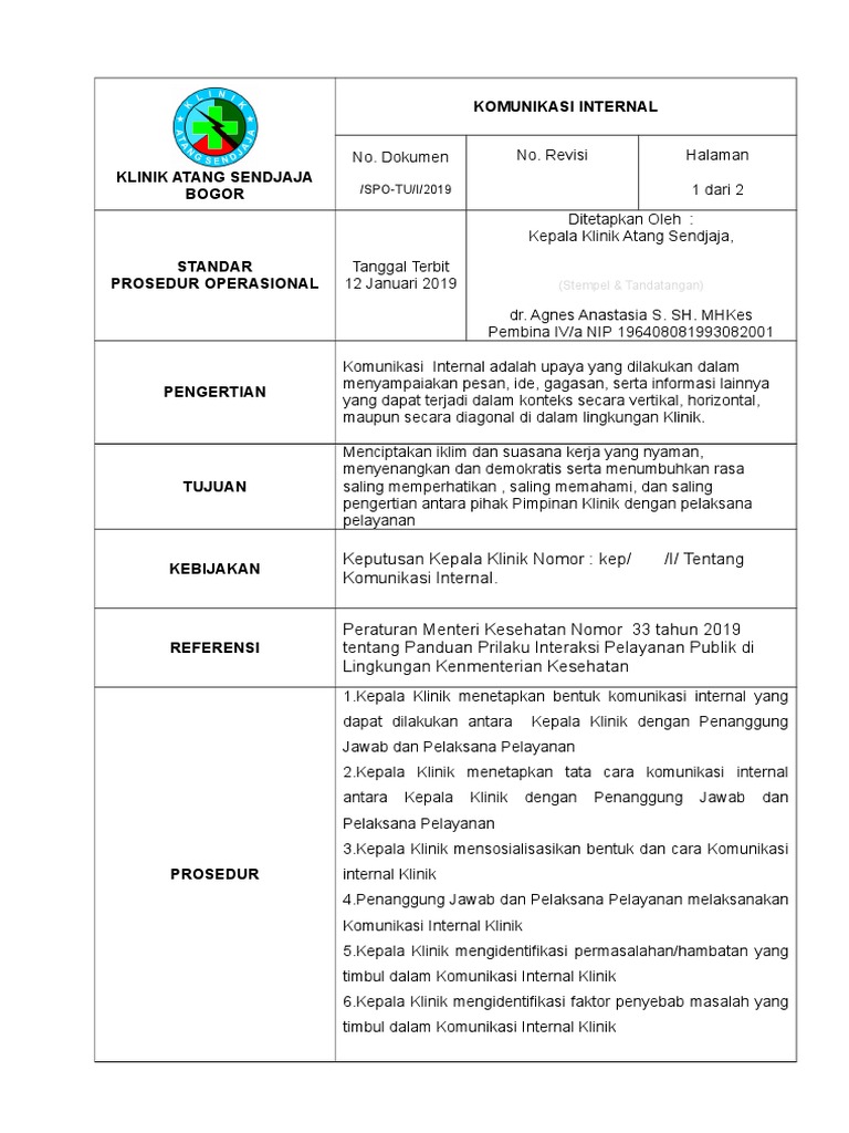 SOP Komunikasi Internal Klinik | PDF