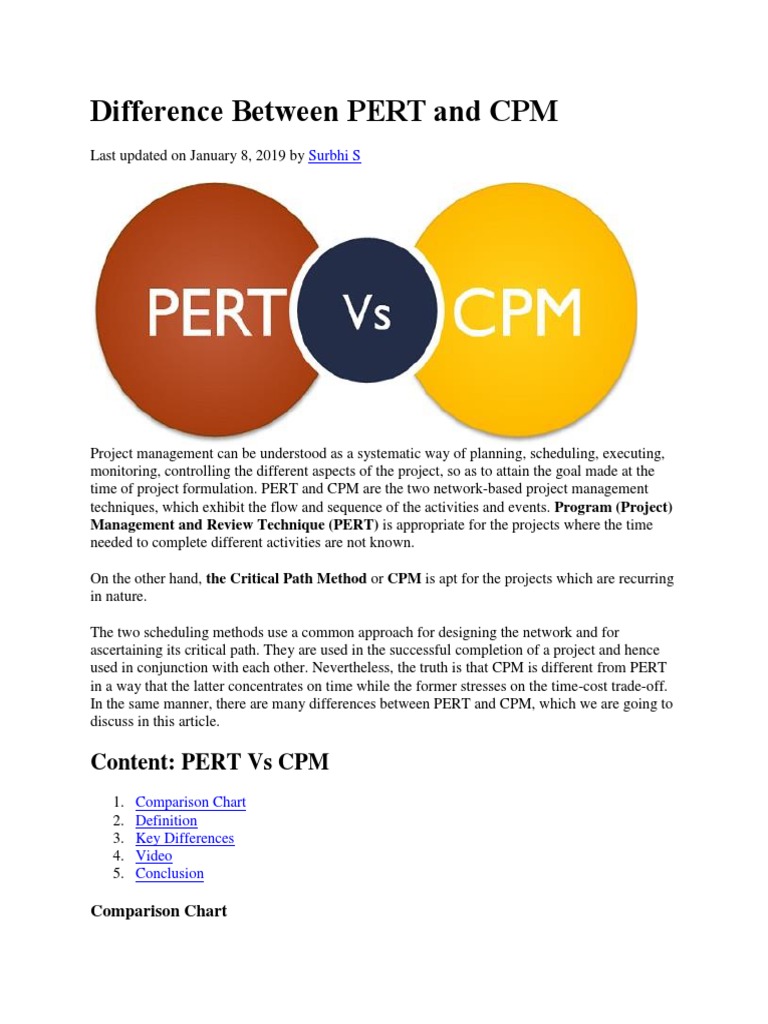Difference Between PERT and CPM | PDF | Project Management | Analysis