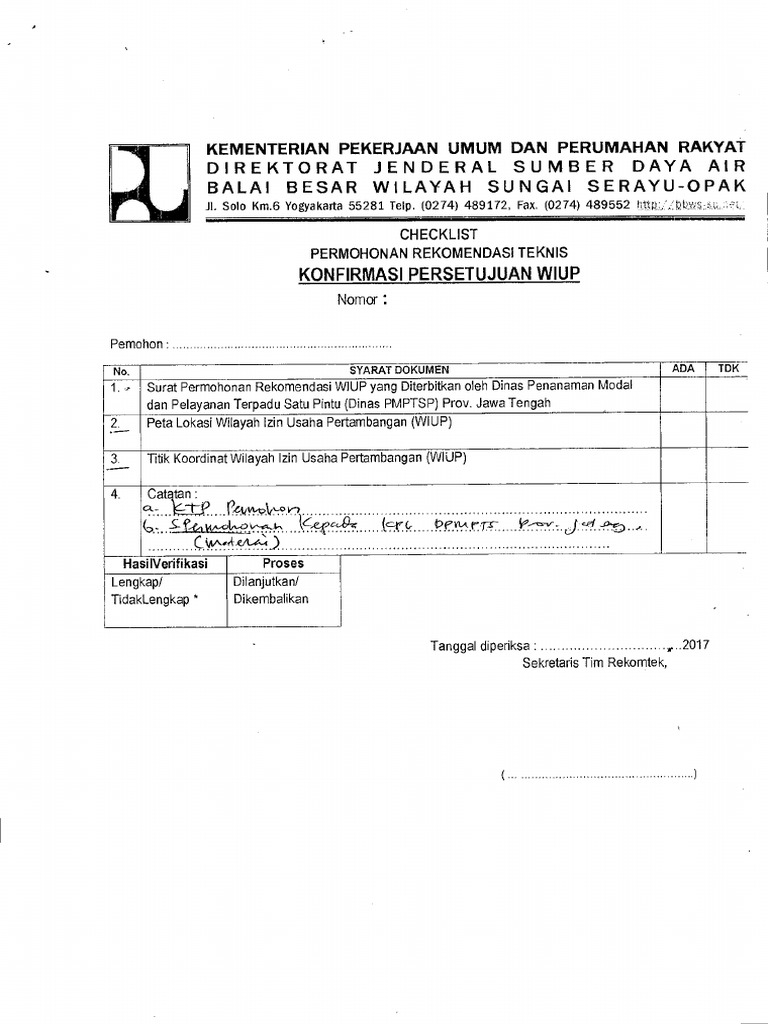 Mohon Rekom Bbwsso | PDF