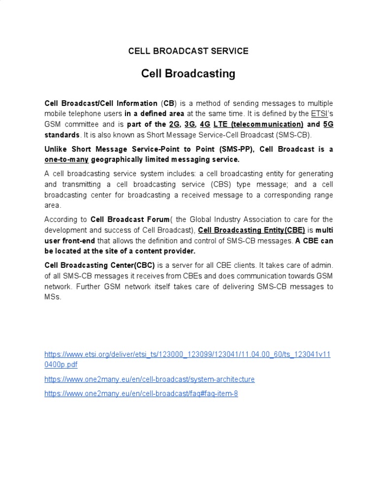 CELL BROADCAST SERVICE (Comprehensive Document) | PDF ...