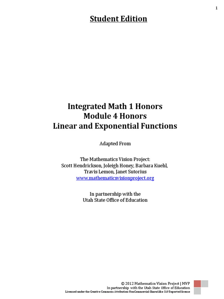 CHSD230 Math 1 Honors Module 4H SE | PDF | Function (Mathematics) | Exponential Function