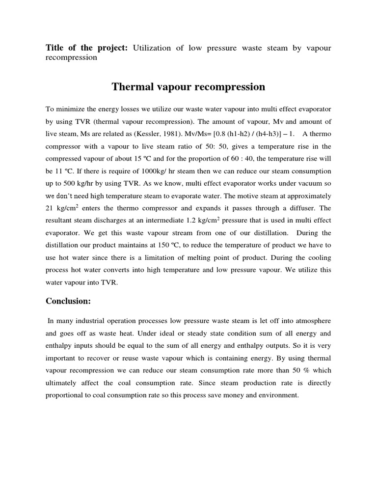 Thermal Vapor Recompression | PDF
