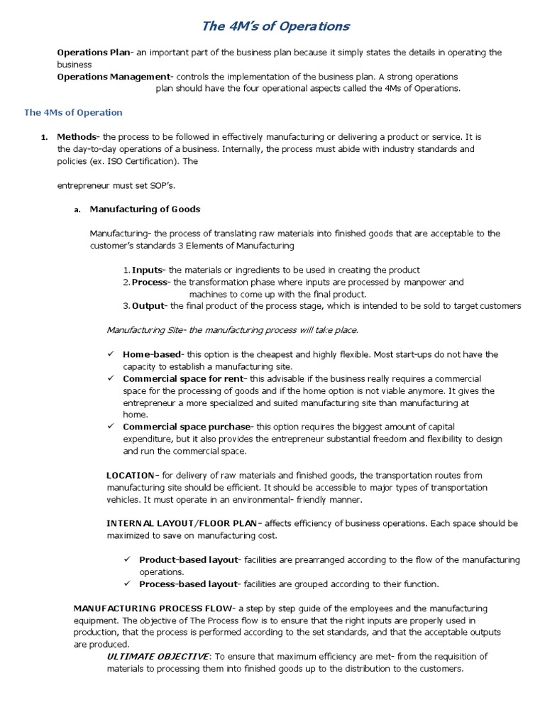 The 4Ms of Operation | PDF | Retail | Employment