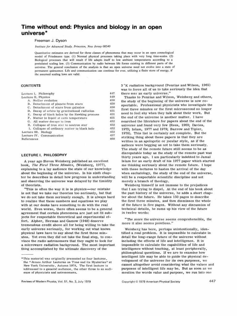Time Without End: Physics and Biology in An Open Universe | PDF