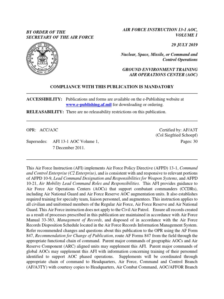 AFI 13-1 AOC V1 29 July 19 | PDF | United States Air Force ...