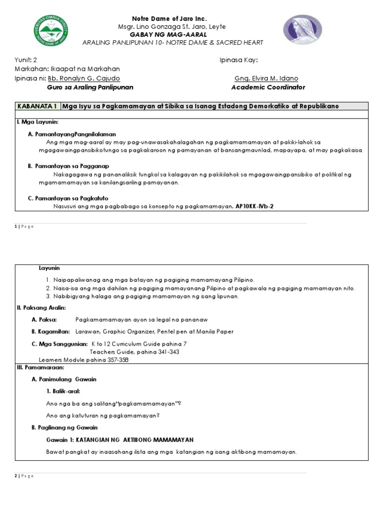 Pagkamamayan Lesson Plan | PDF
