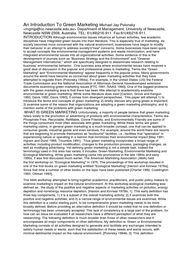 An Introduction To Green Marketing Michael Jay Polonsky | PDF ...