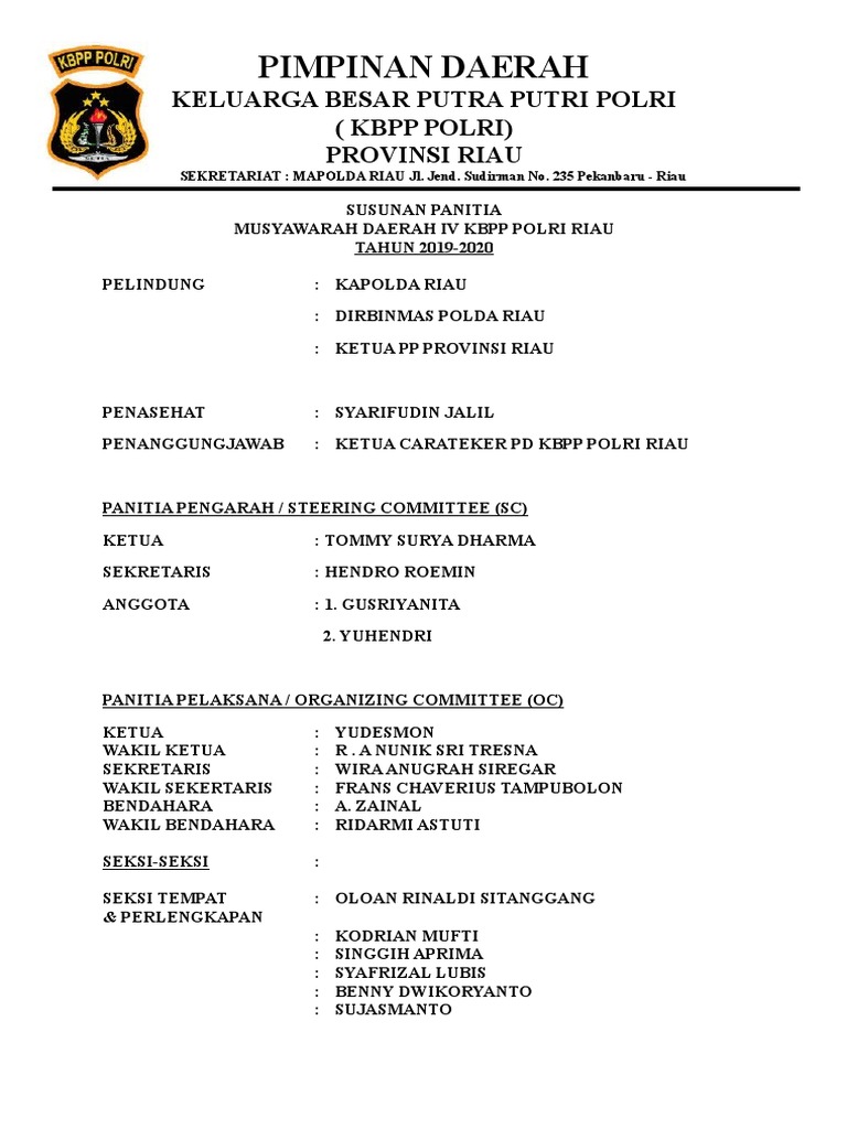 Susunan Panitia Musda Ok | PDF