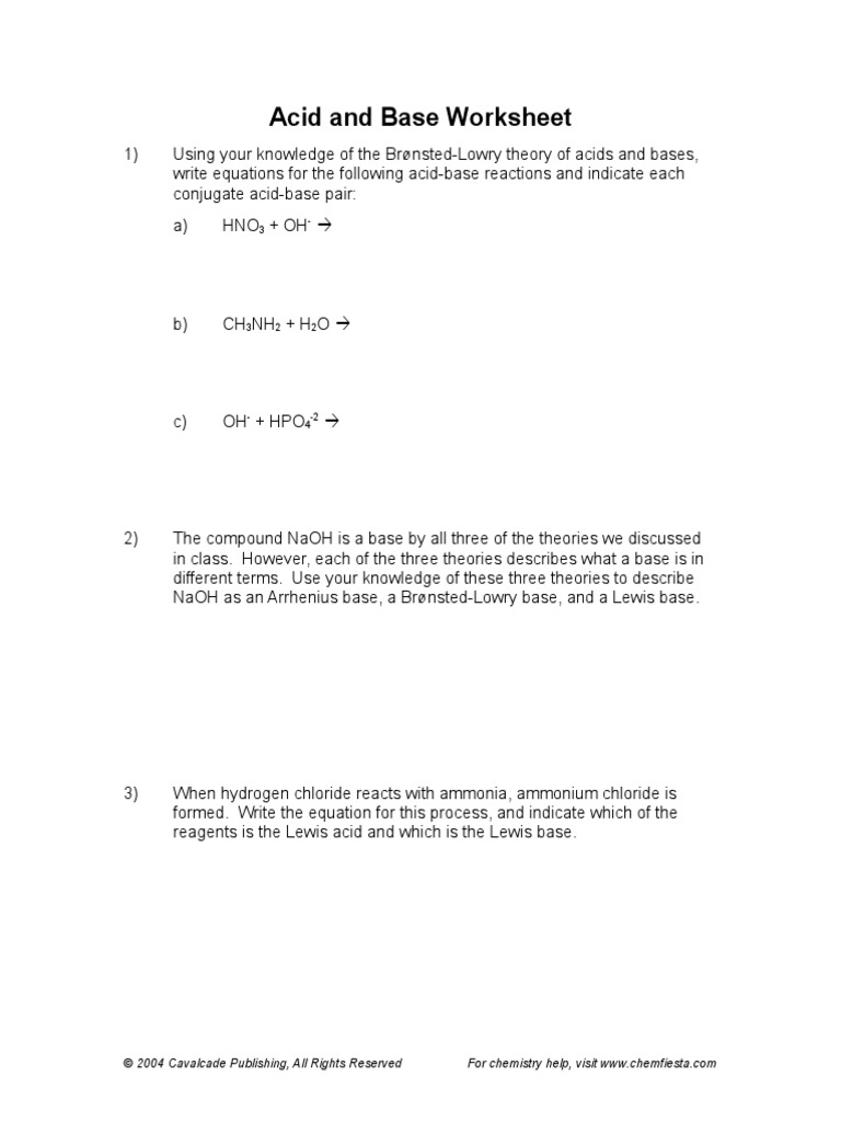 Acid-Base Worksheet | PDF | Acid | Hydrochloric Acid