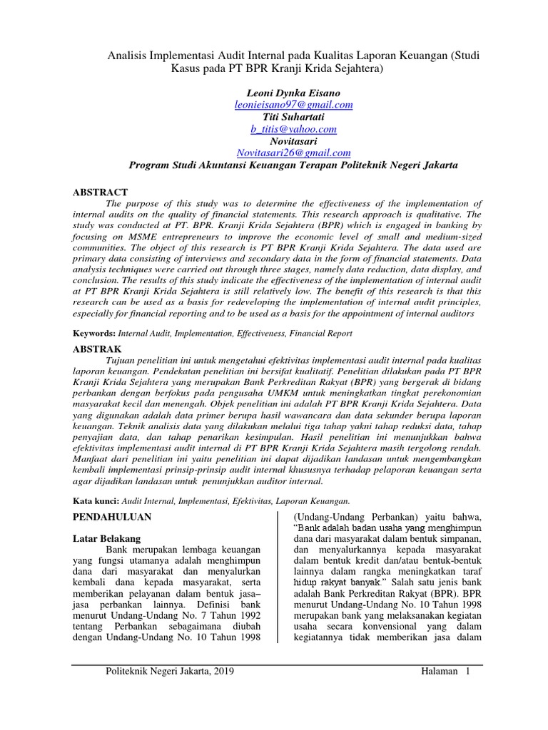 Analisis Implementasi Audit Internal BPR | PDF