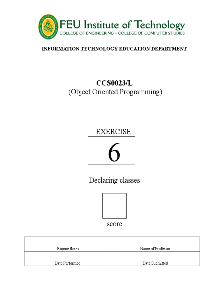 CCS0023 Laboratory Exercise 6 | PDF | Class (Computer Programming) | Method (Computer Programming)