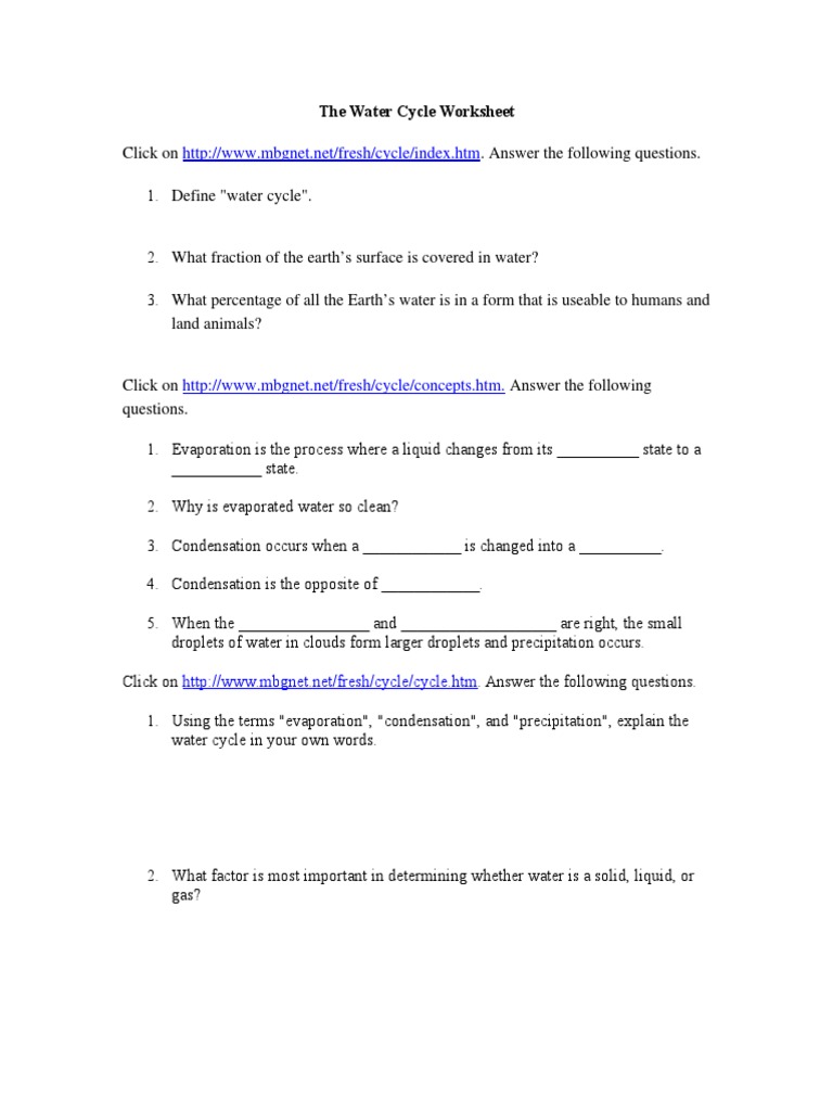 The Water Cycle Worksheet | PDF