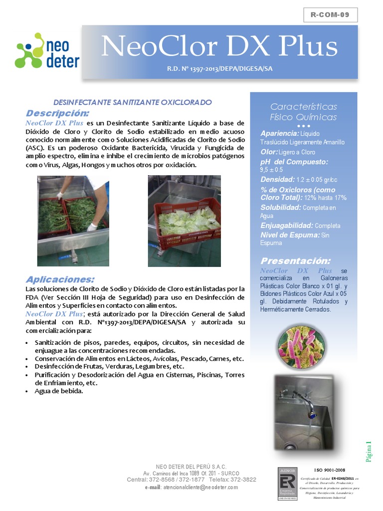 NeoClor DX Plus: Desinfectante Oxiclorado | PDF | Cloro | Agua