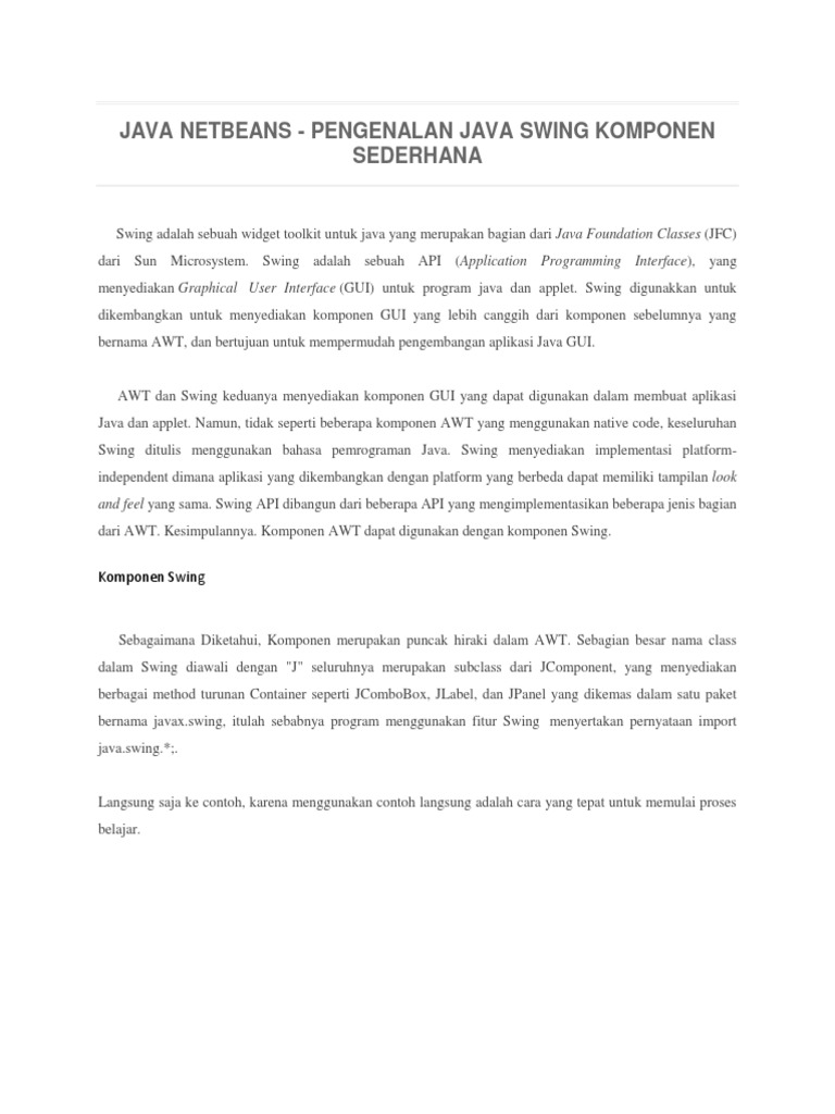Part 1-Java Netbeans-Java Swing Komponen | PDF