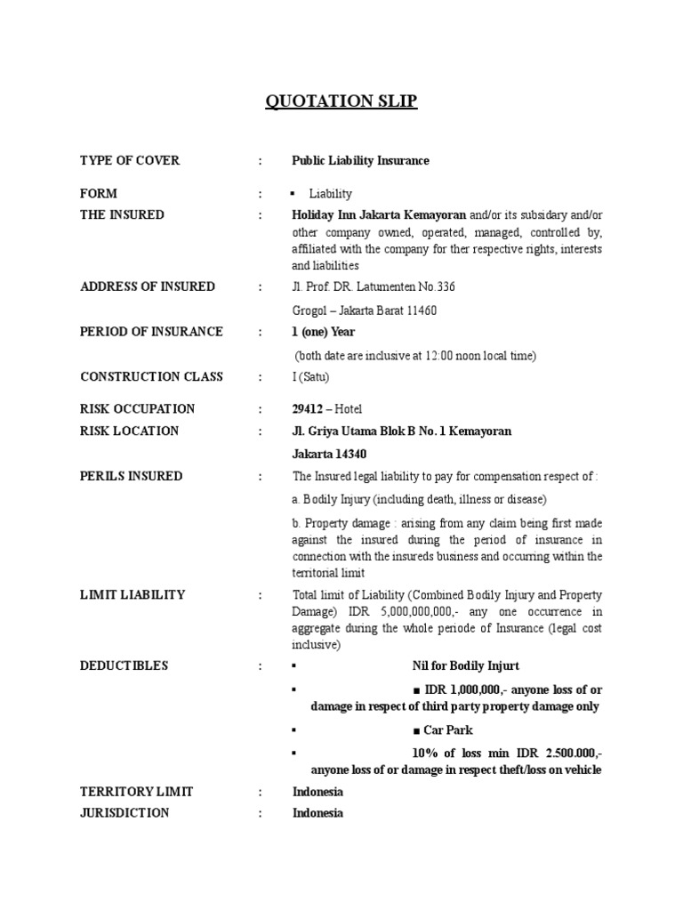 Public Liability Insurance Quotation | PDF | Liability Insurance ...