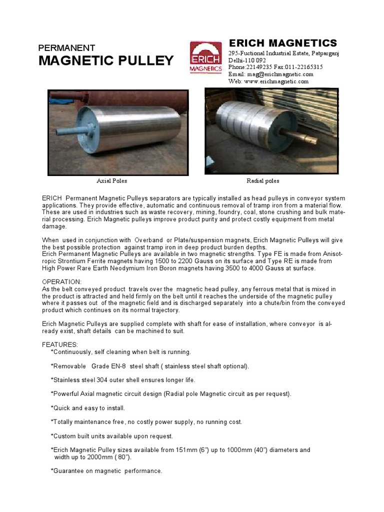 Erich Permanent Magnetic Pulley | PDF | Belt (Mechanical) | Iron