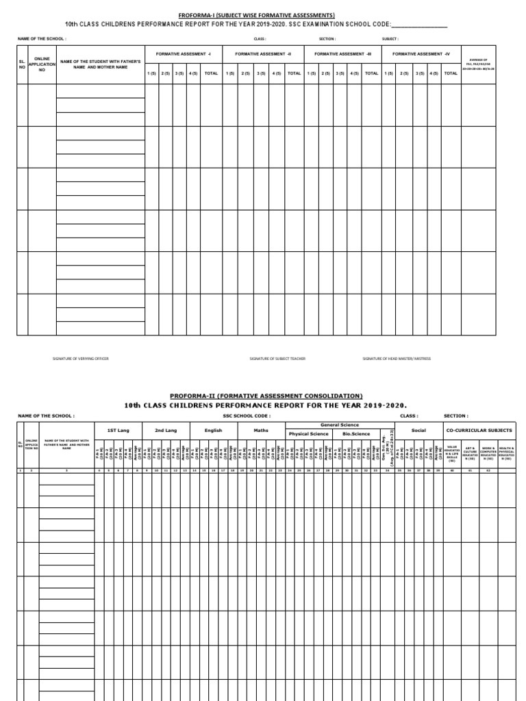 SSC March-2020 Internal and Co Curricular Marks Entry Format | PDF ...