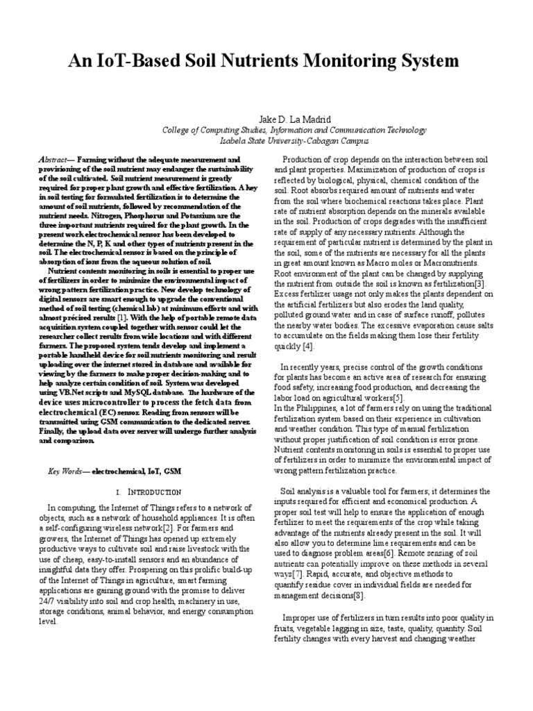 An IoT-based Soil Nutrients Monitoring System | PDF | Fertilizer | Soil