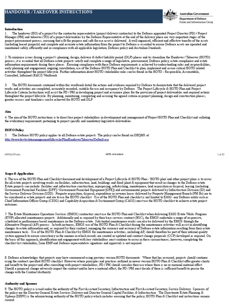 HOTO Process Guidelines for Defence Projects | PDF | Project Management ...