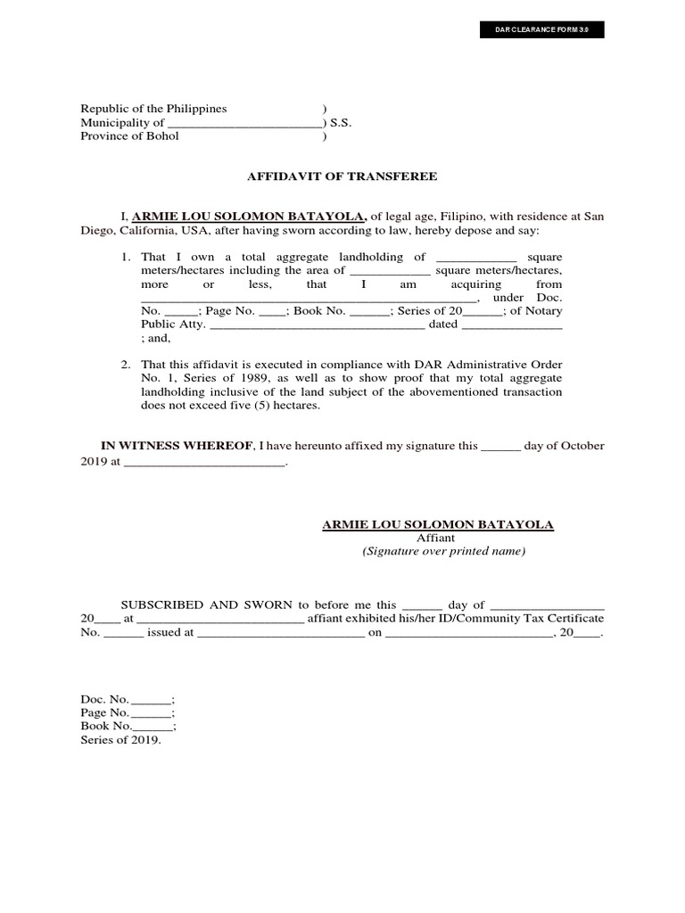 Affidavit of Transferee | PDF