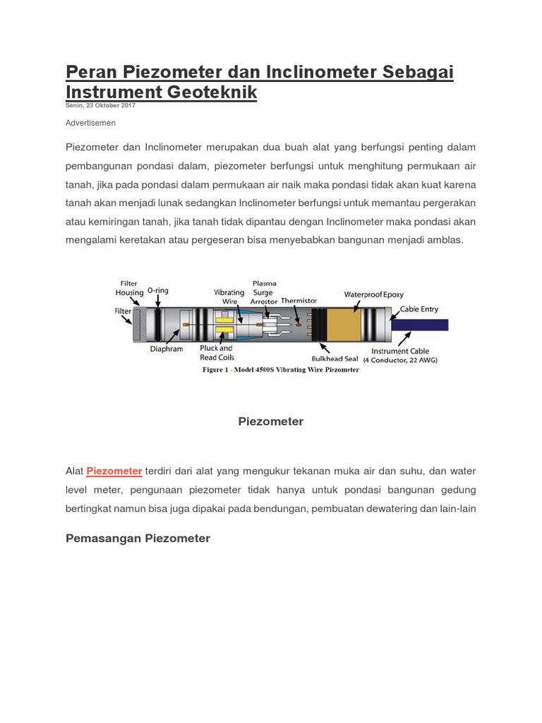 Peran Piezometer Dan Inclinometer Sebagai Instrument Geoteknik | PDF