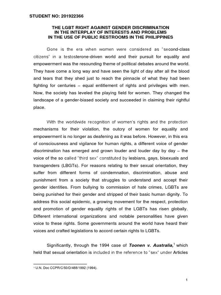 LGBT Right: Use of Public Restroom (Short Paper) | PDF | Lgbt ...