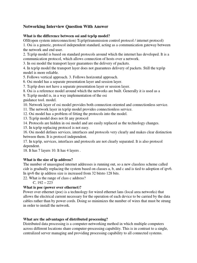 Networking Interview Question With Answer | PDF | Transmission Control ...