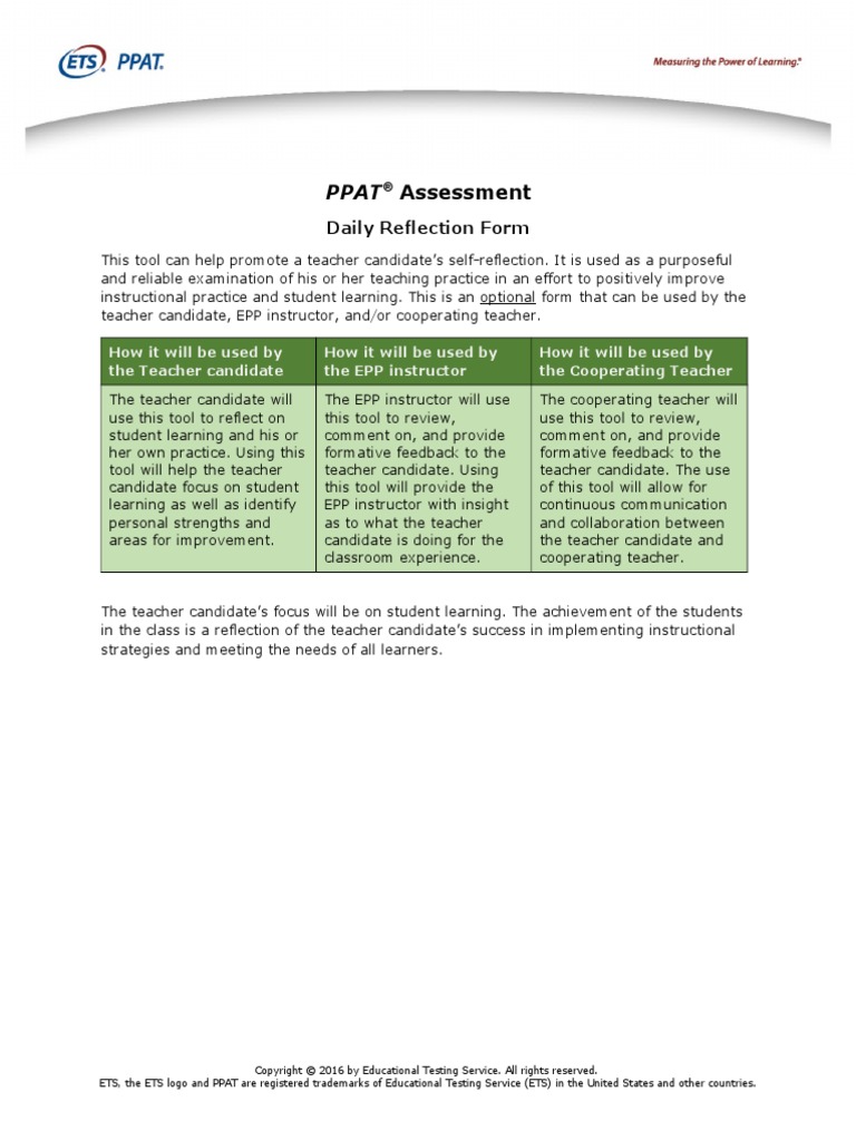 Ppat Reflection Form | PDF | Teachers | Educational Assessment
