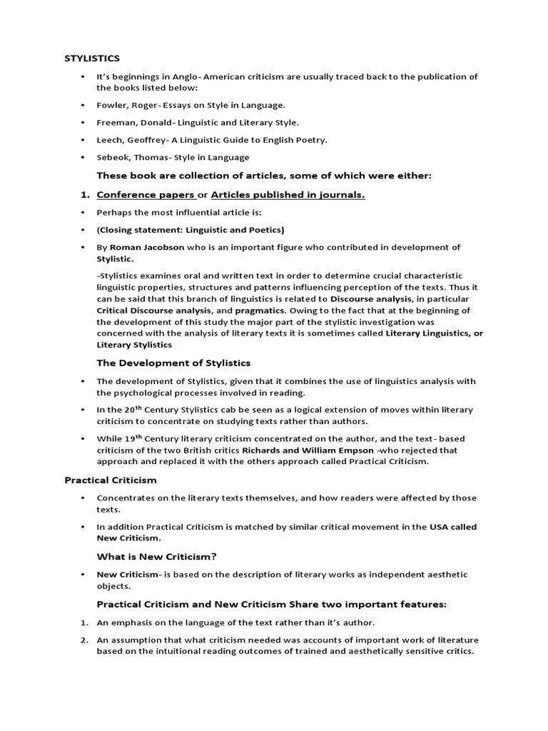 Style and Stylistics Word | Download Free PDF | Linguistics | Word