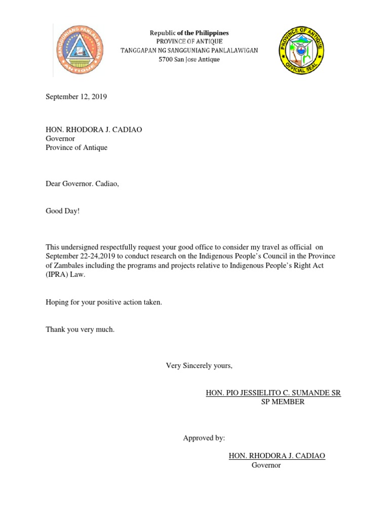 Official Travel Request to Zambales | PDF | Law