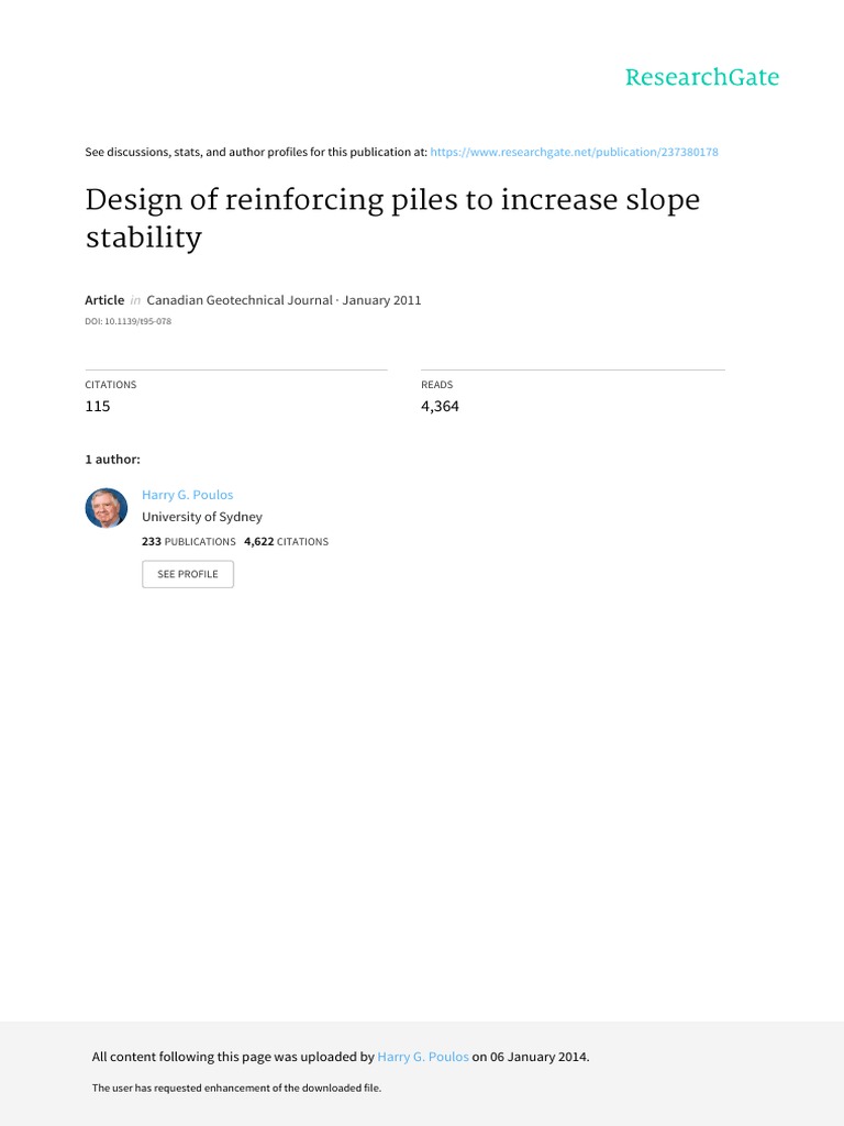 Design of Reinforcing Piles To Increase Slope Stability 1999 Poulos | PDF | Geotechnical ...