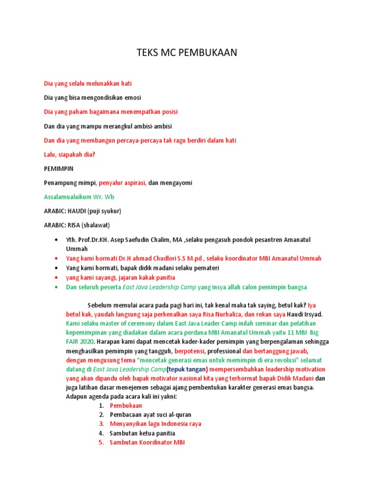 Teks MC Pembukaan | PDF | Agama & Spiritualitas